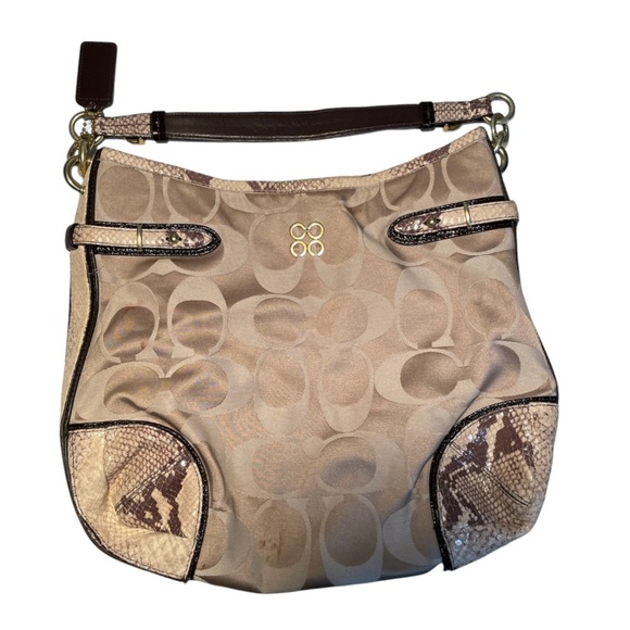 Coach | Bags | Coach Colette Signature Sateen Shoulder Hobo Bag Beige ...